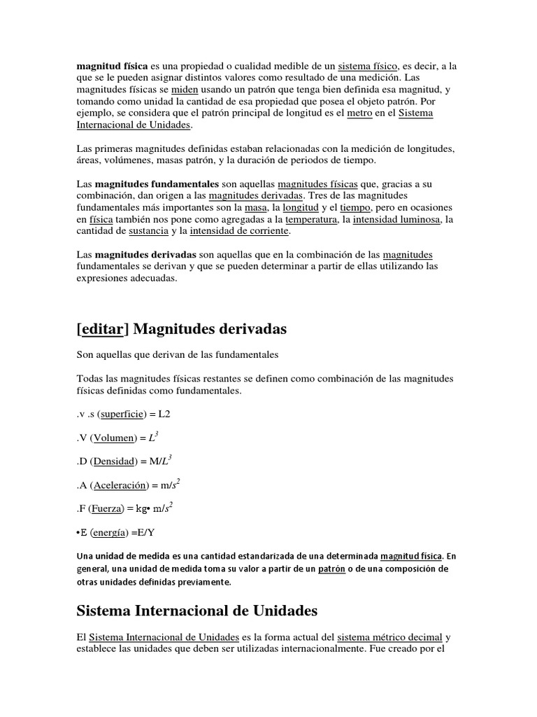 Magnitud física: definición, tipos y unidades | PDF | Medición | Cantidades fisicas