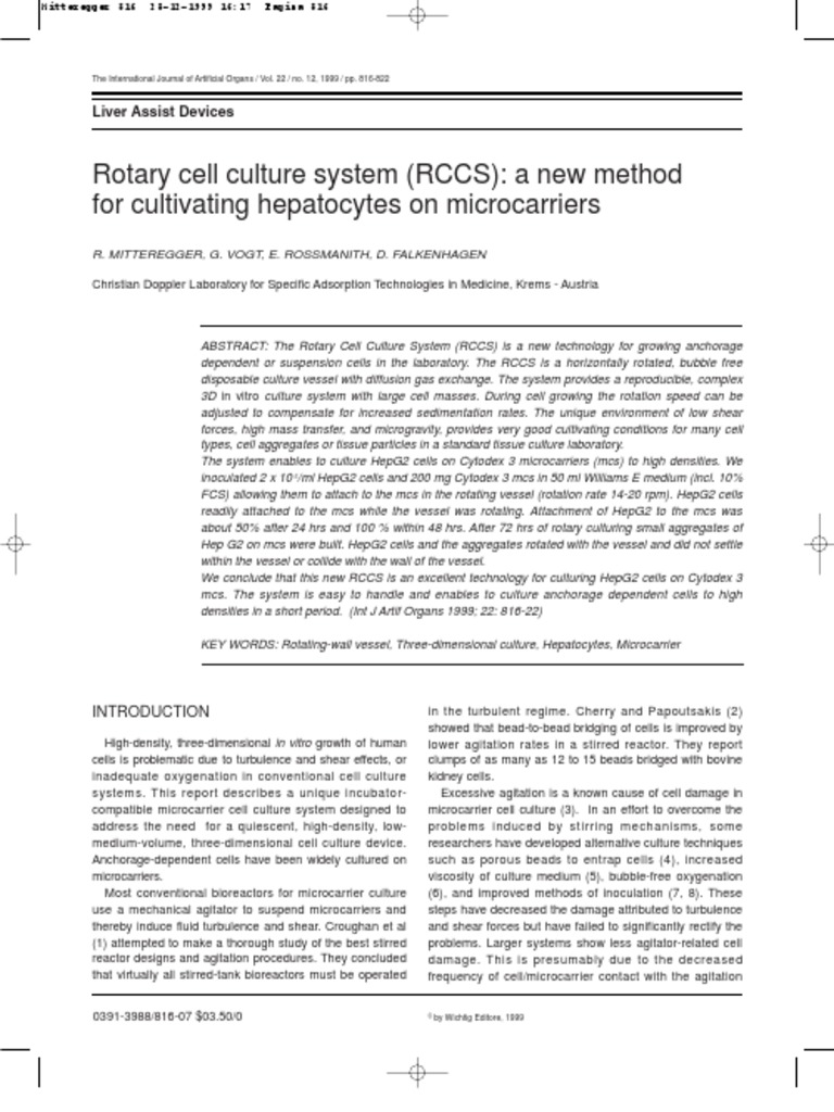 Rotary Cell Culture System (RCCS) : A New Method For Cultivating ...