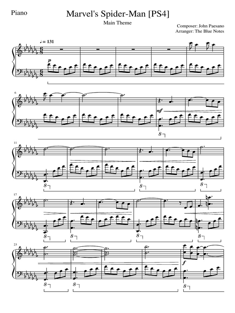 Spider Man - Spider Man PS4 Theme - Piano | PDF | Spider Man