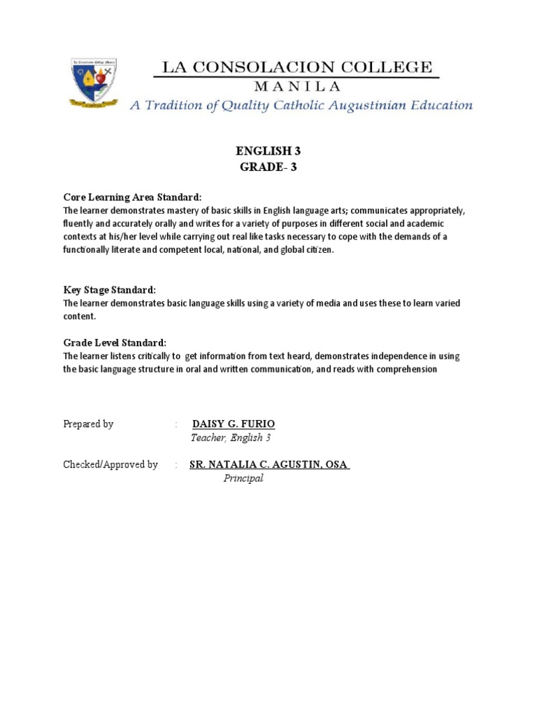 Grade 3 English Curriculum Overview | PDF | Learning | Speech
