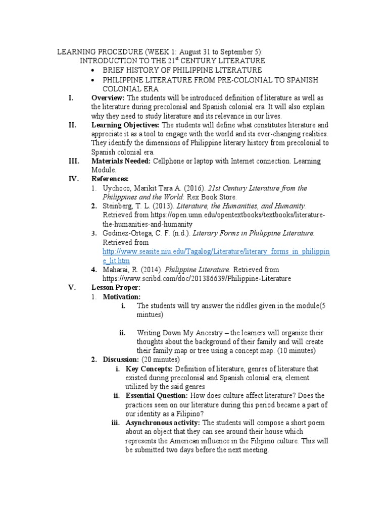 Philippine Literature Overview and Concepts | PDF | Colonialism | Learning