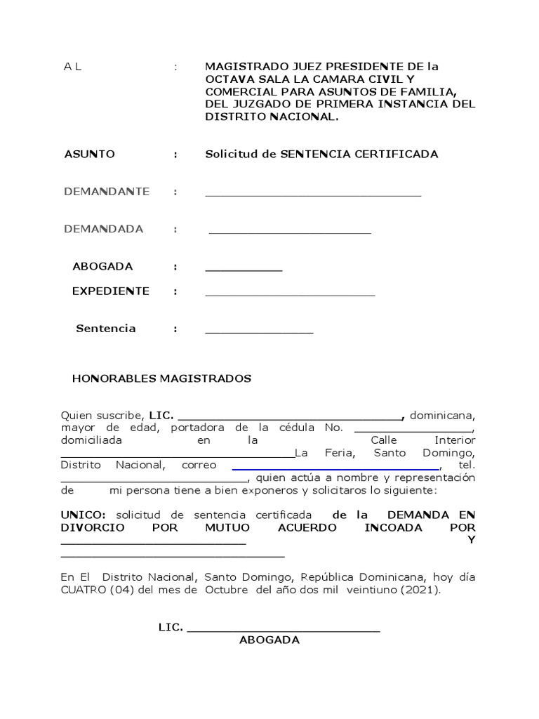 SOLICITUD de Sentencia Certificada Modelo | PDF