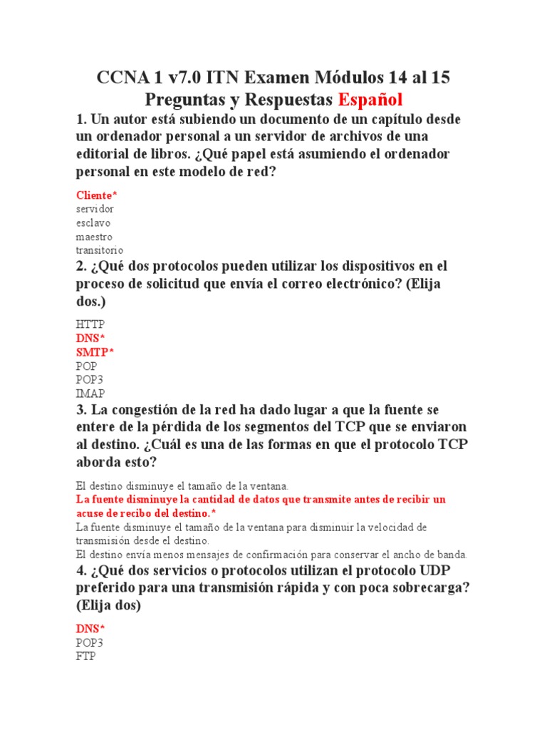 Módulos 14 Al 15 Preguntas y Respuestas | Descargar gratis PDF | Protocolo de Control de ...
