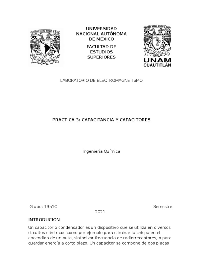 Practica 3. CAPACITANCIA Y CAPACITORES | PDF | Condensador | Capacidad