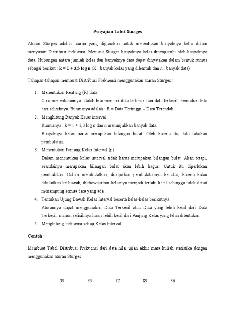 Penyajian Tabel Sturges | PDF | Metode & Bahan Ajar