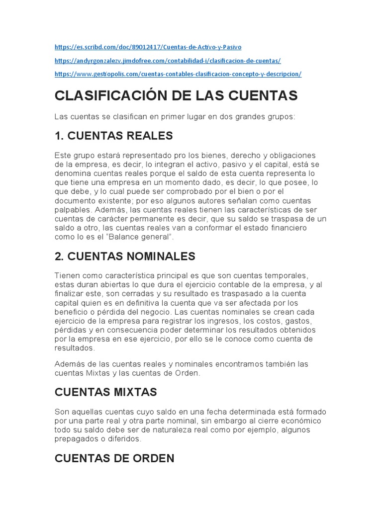 Clasificacion de Cuentas Contables Contabilidad | PDF | Contabilidad ...