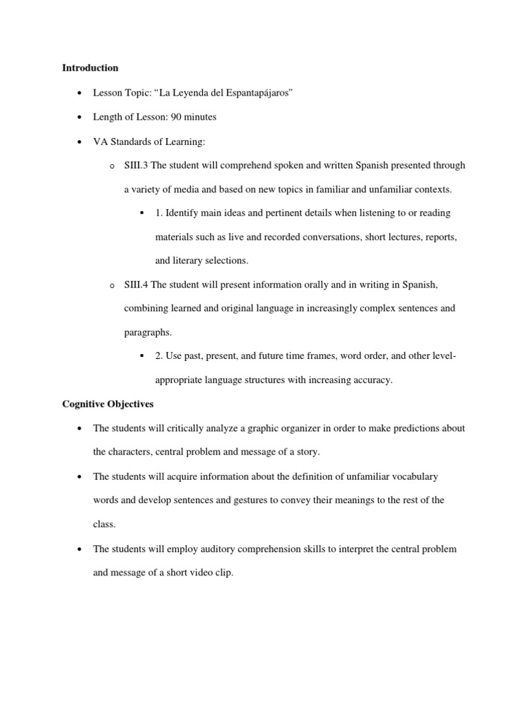 L3 Leyenda Del Espantapajaros LESSON PLAN | PDF | Reading Comprehension ...