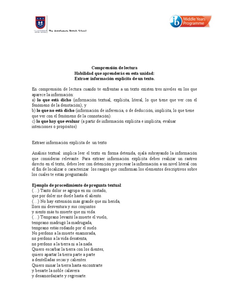 Comprensión de lectura: Extraer información explícita de textos ...