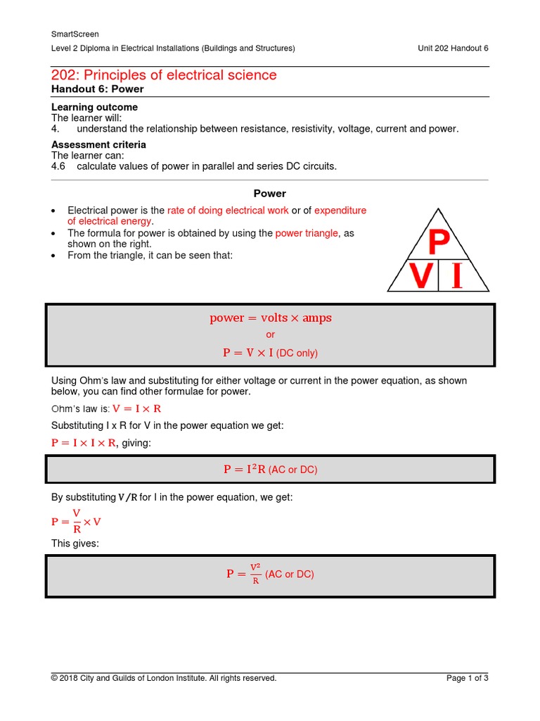 202: Principles of Electrical Science: Handout 6: Power | Download Free ...