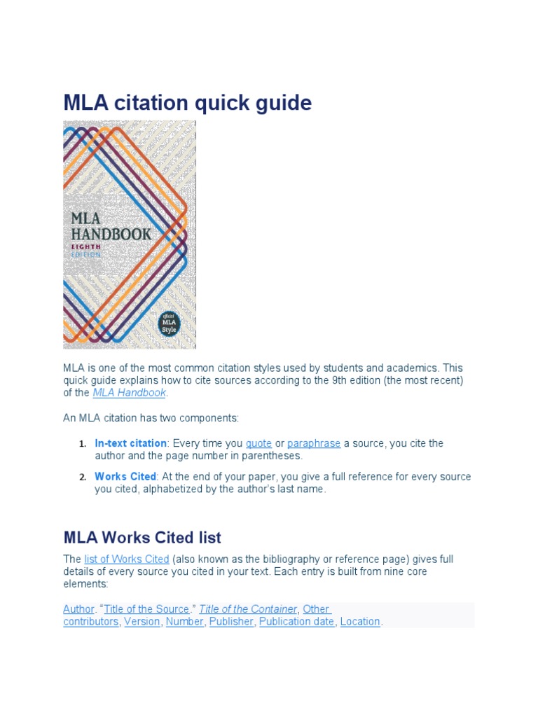 MLA Citation Quick Guide | Download Free PDF | Citation | Communication
