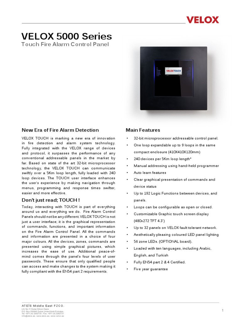 VELOX 5000 Series: Touch Fire Alarm Control Panel | PDF | Power Supply ...