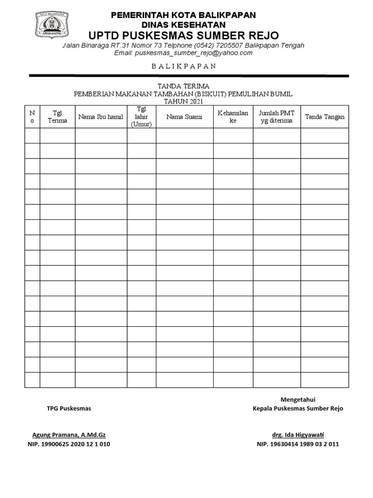 Format Pemberian PMT | PDF