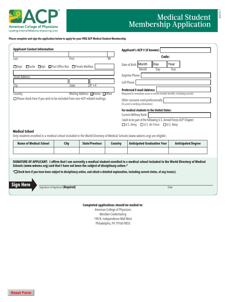 Free ACP Medical Student Membership Application | PDF | Medical School