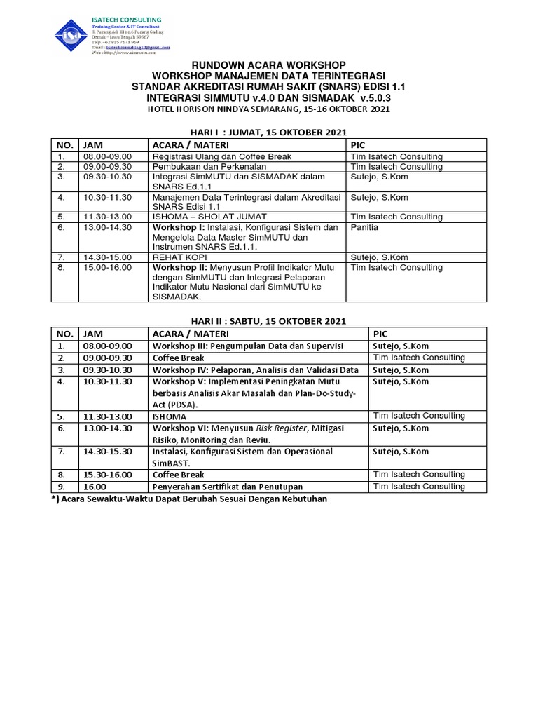 Rundown Acara Workshop | PDF