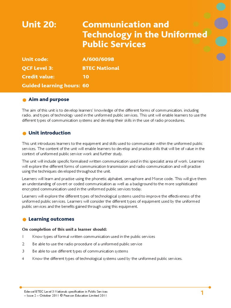 Unit 20 Communication and Technology in The Uniformed Public Services ...