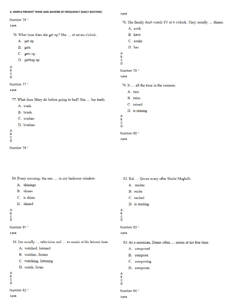 Simple Present Tense and Adverb of Frequency (Daily Routine) | PDF ...