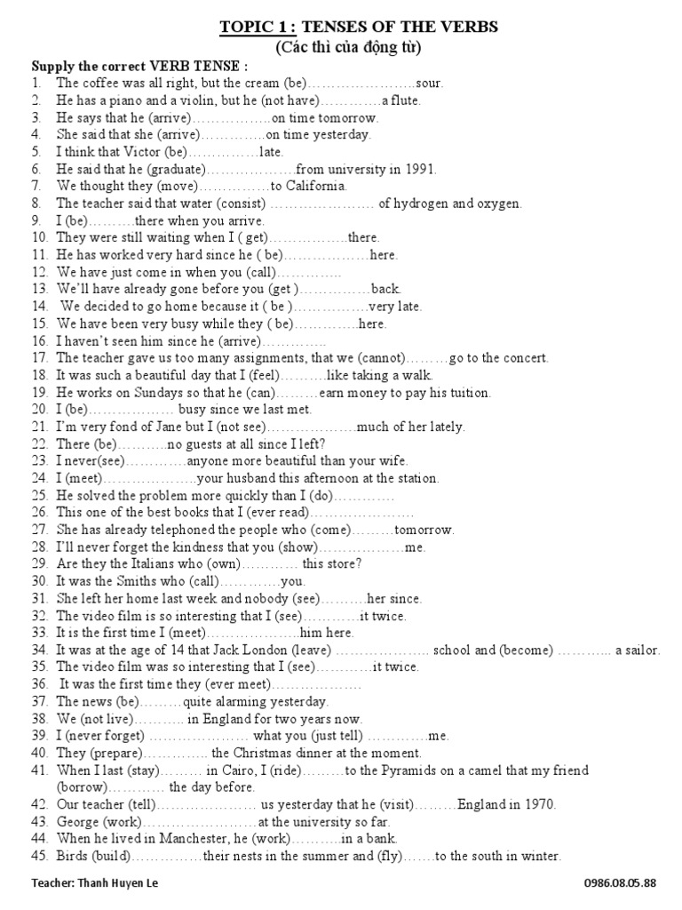 Verb Tenses Practice Exercises | PDF | Language Arts & Discipline ...