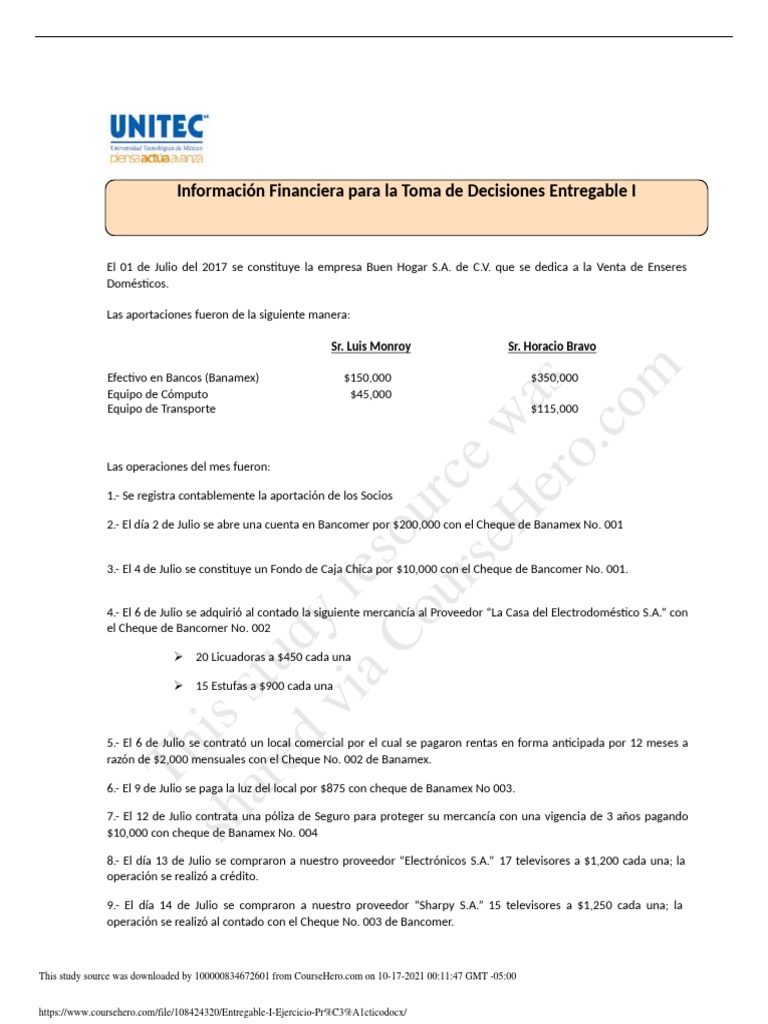 Entregable I. Ejercicio PR Ctico | PDF | Bancario | Bancos