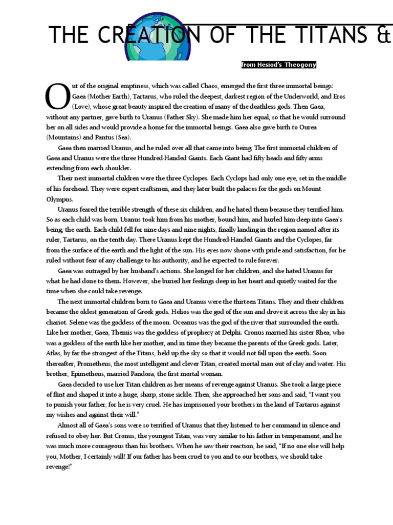 The Creation of The Titans & The Gods: From Hesiod's Theogony | PDF ...