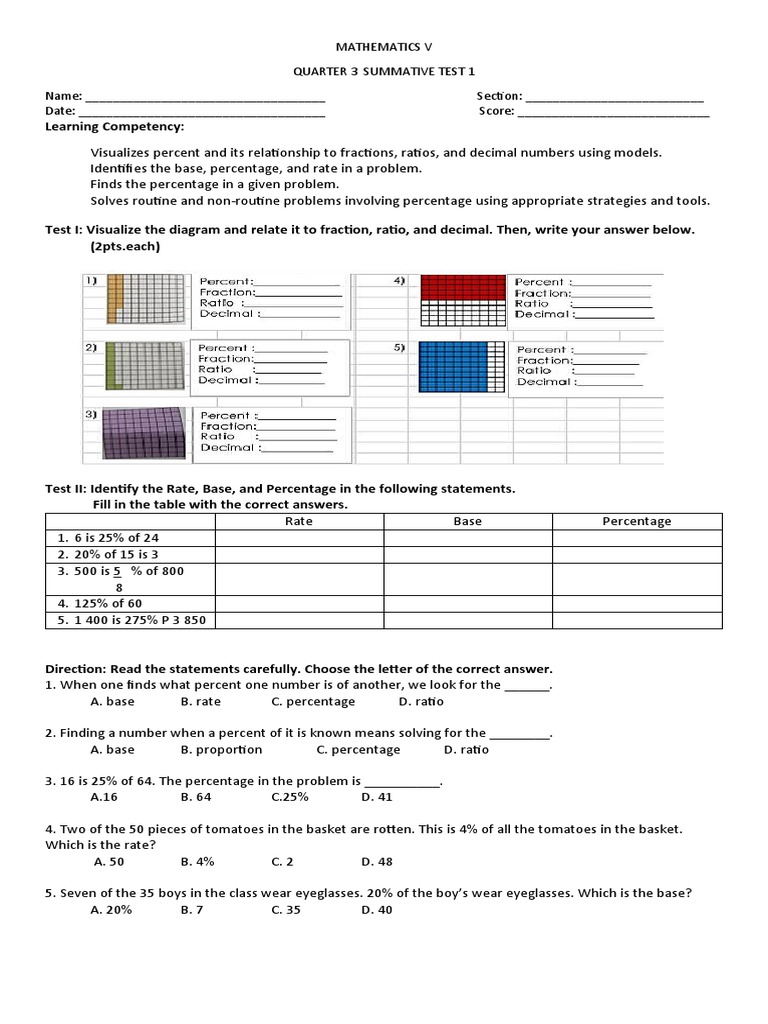 Math q3 Summative Test 1 | PDF | Percentage | Ratio