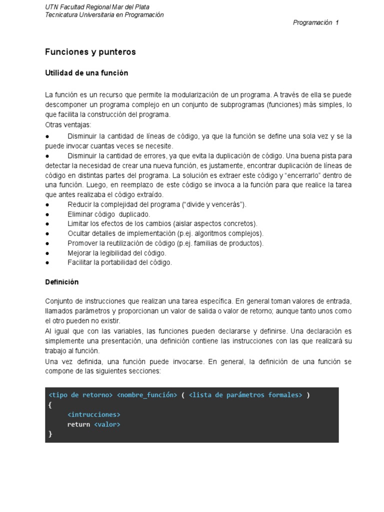 04 - Funciones y punteros, introduccion teórica | PDF | Puntero (Programación de computadora ...