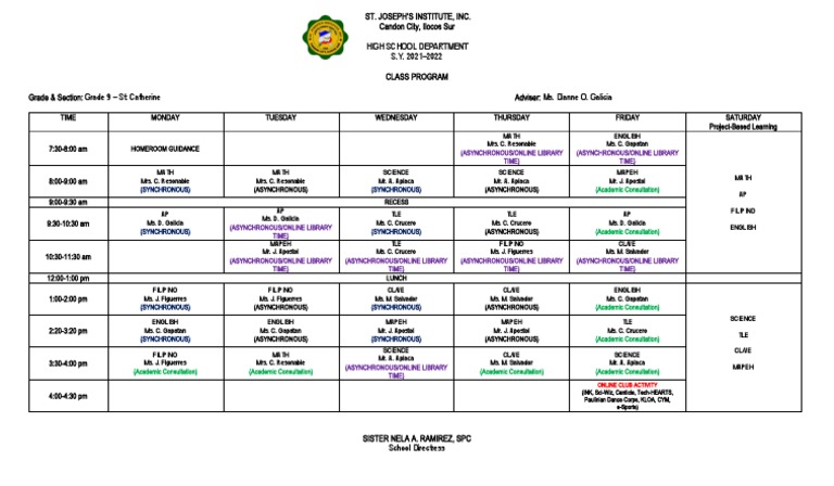 9 St. Catherine Class Schedule | PDF