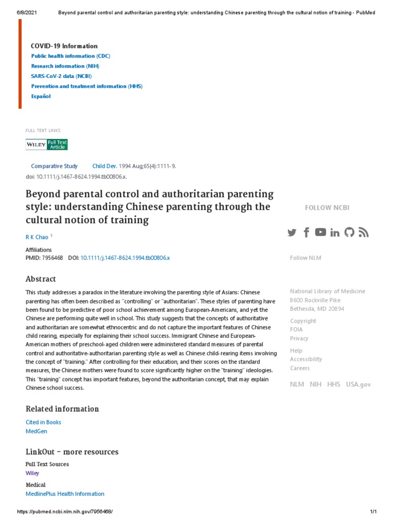 Beyond Parental Control and Authoritarian Parenting Style ...