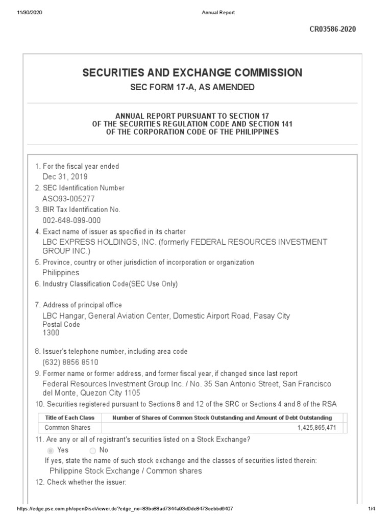 Securities and Exchange Commission: Sec Form 17-A, As Amended | PDF ...