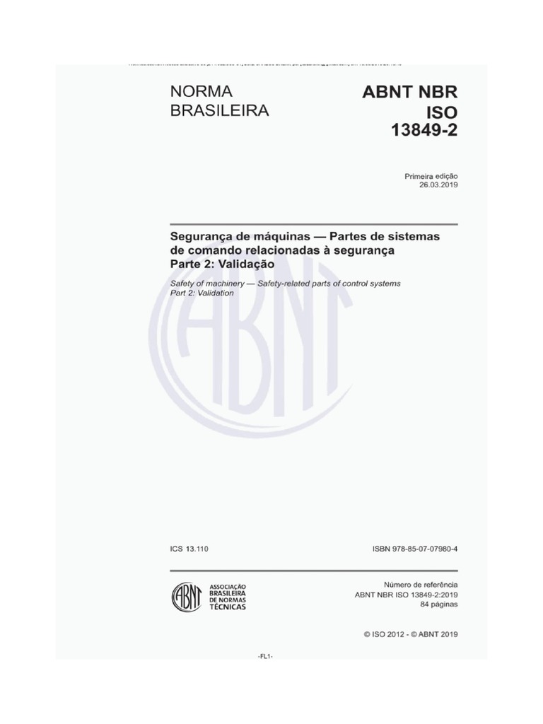 ISO 13849-2 de 03.2019 - Segurança de Máquinas - Partes de Sistemas de ...