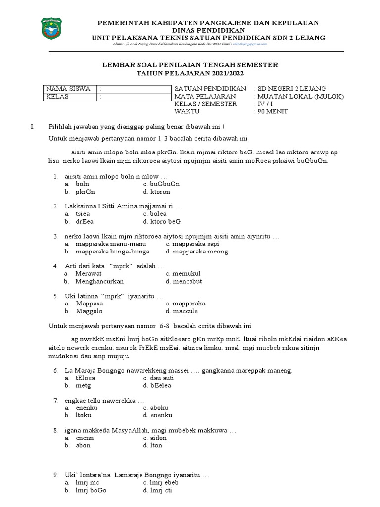 Soal PTS KLS 4 | PDF