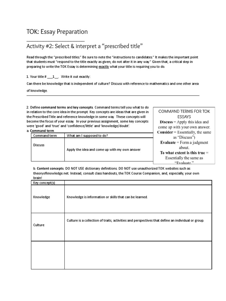 TOK: Essay Preparation: Activity #2: Select & Interpret A "Prescribed ...