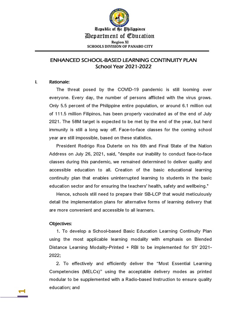 Enhanced SB LCP 2021 2022 | PDF | Schools | Learning