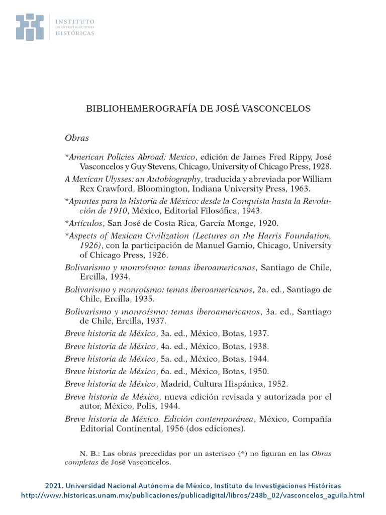 Tomo II 7 Bibliohemerografía de José Vasconcelos 248b - 02!04!04bibliohemerografia | PDF | México