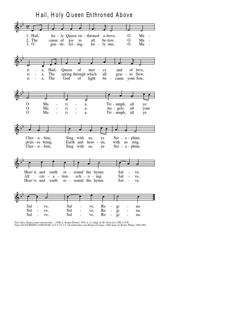 Hail Holy Queen Sheet Music and Lyrics | PDF | Religious Music | Worship