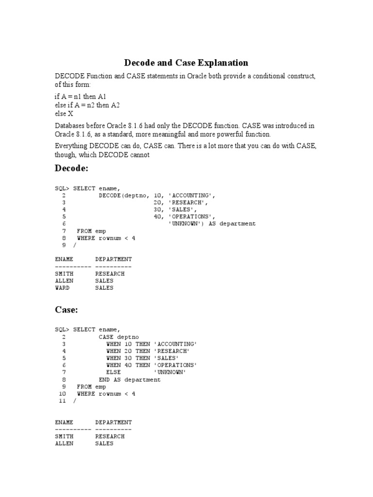 Decode and Case | PDF | Pl/Sql | Sql