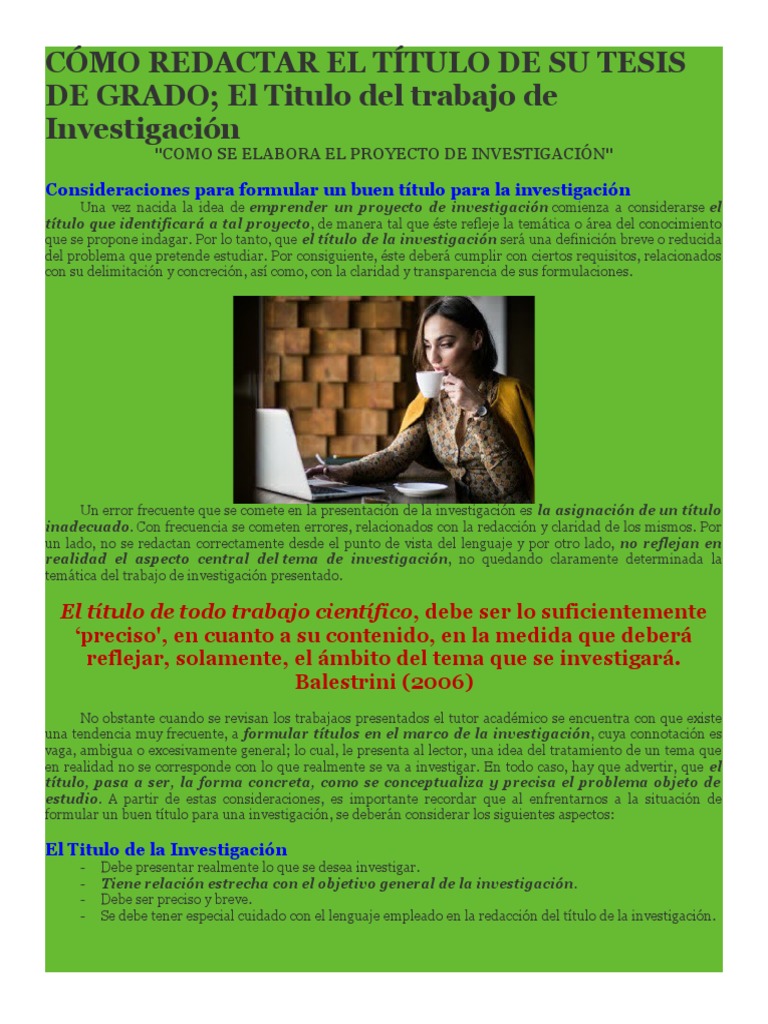 Tema 5 - Cómo Redactar El Título de Su Tesis de Grado | PDF ...