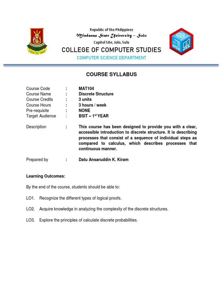 College of Computer Studies: Course Syllabus | PDF | Discrete ...