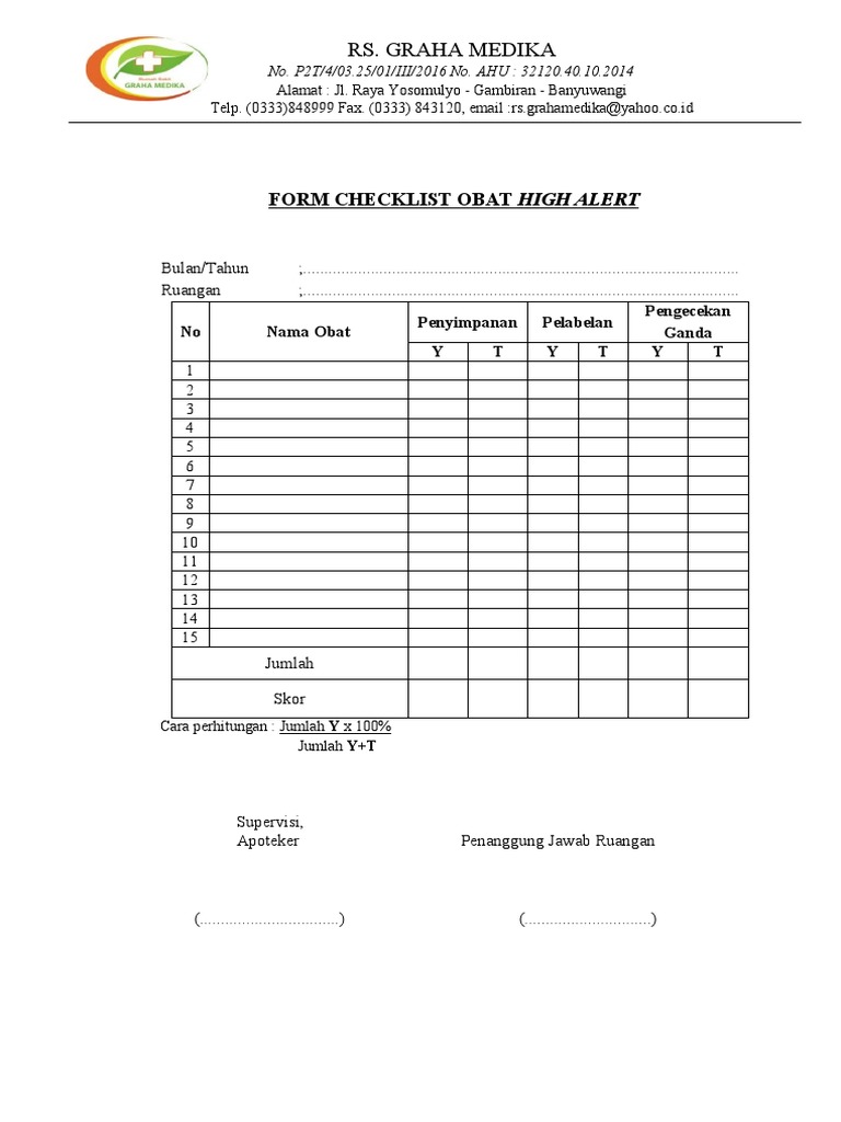 Form Ceklis High Alert | PDF