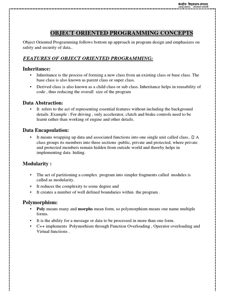Kendravidyale 12 Basic Concepts Of Oop Classes And Objectss Pdf Inheritance