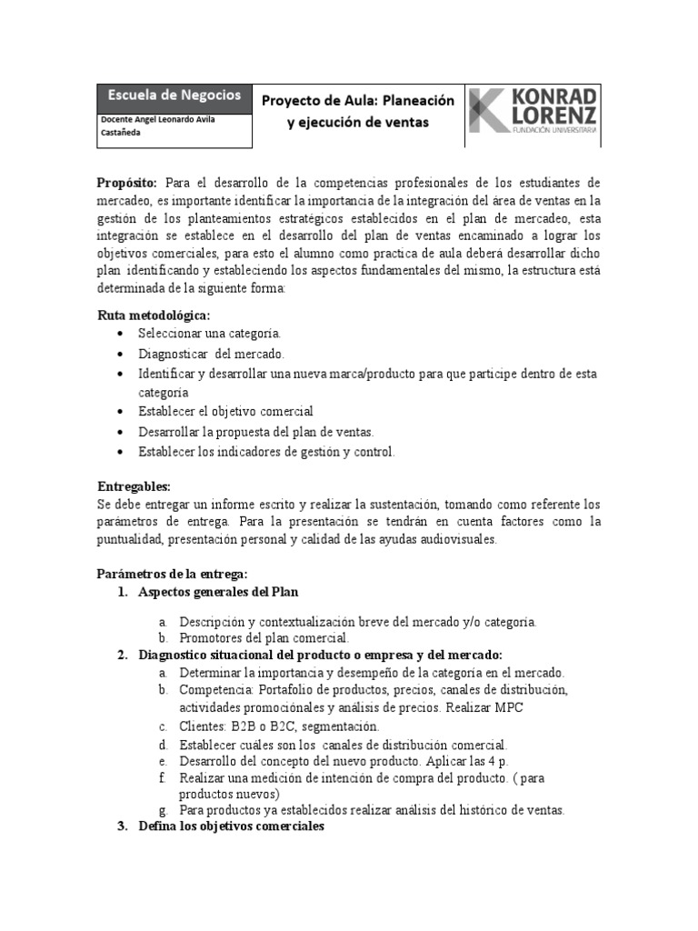 Proyecto de Aula Planeacion y Ejecucion de Ventas | PDF | Presupuesto ...