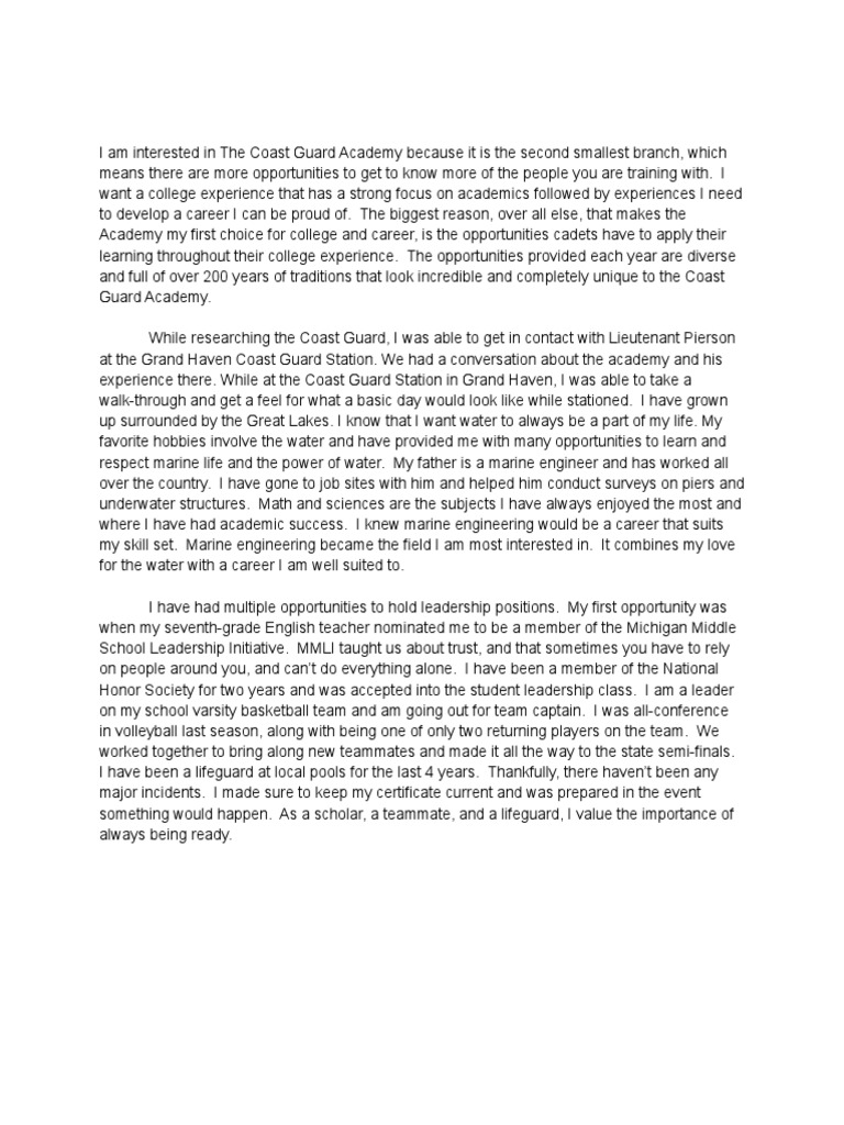 Coast Guard Essay - Personal Statement 1 | PDF | Wellness