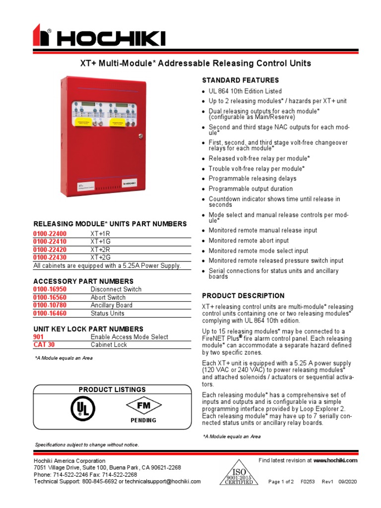 XT+ Multi-Module Addressable Releasing Control Units: Standard Features ...