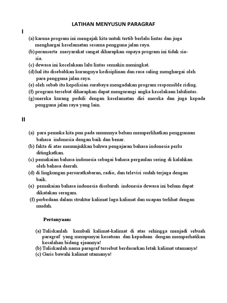 3 Latihan Menyusun Paragraf | PDF