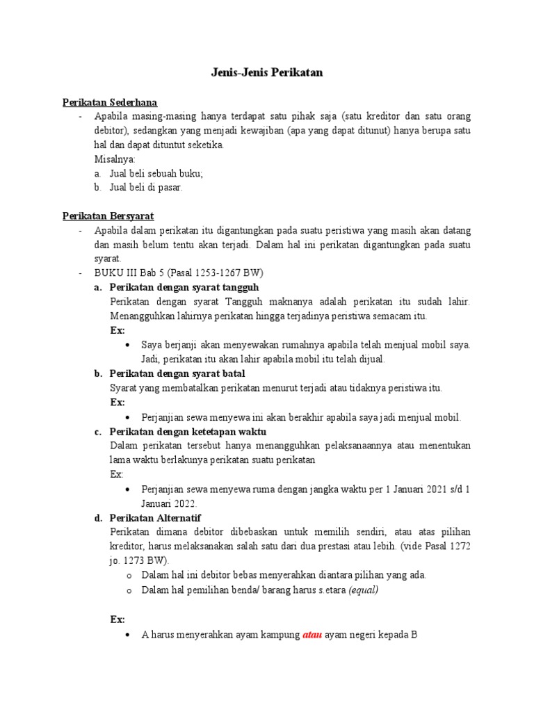 Jenis Perikatan dalam Hukum Perdata | PDF