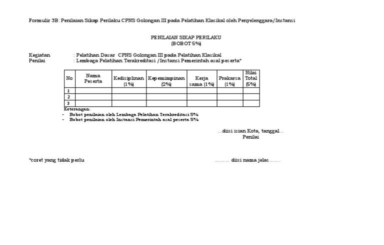 Penilaian Sikap Perilaku CPNS Gol III | PDF