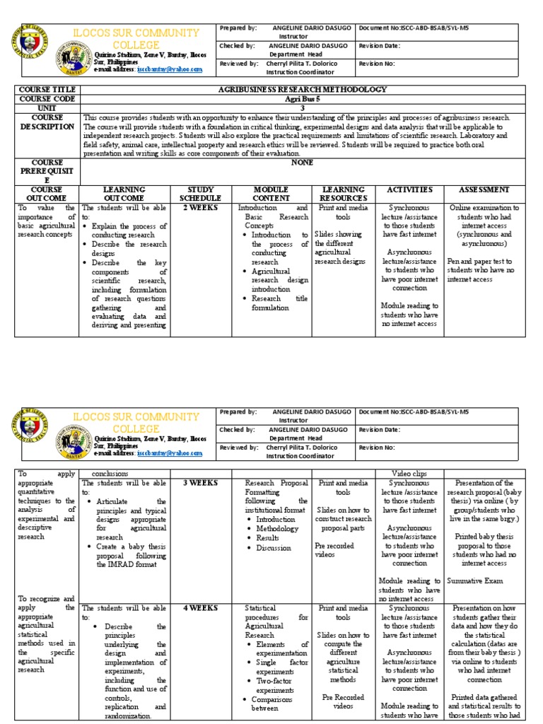 Course Syllabus Agribus RM Final | PDF | Experiment | Statistics