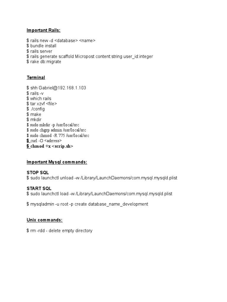 Essential Rails and MySQL Commands Guide | PDF