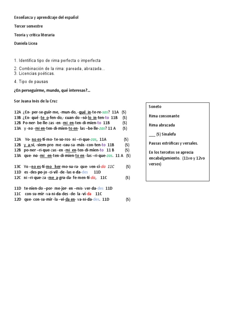 Poesía Sor Juana | PDF | Teoría literaria | Recursos poéticos