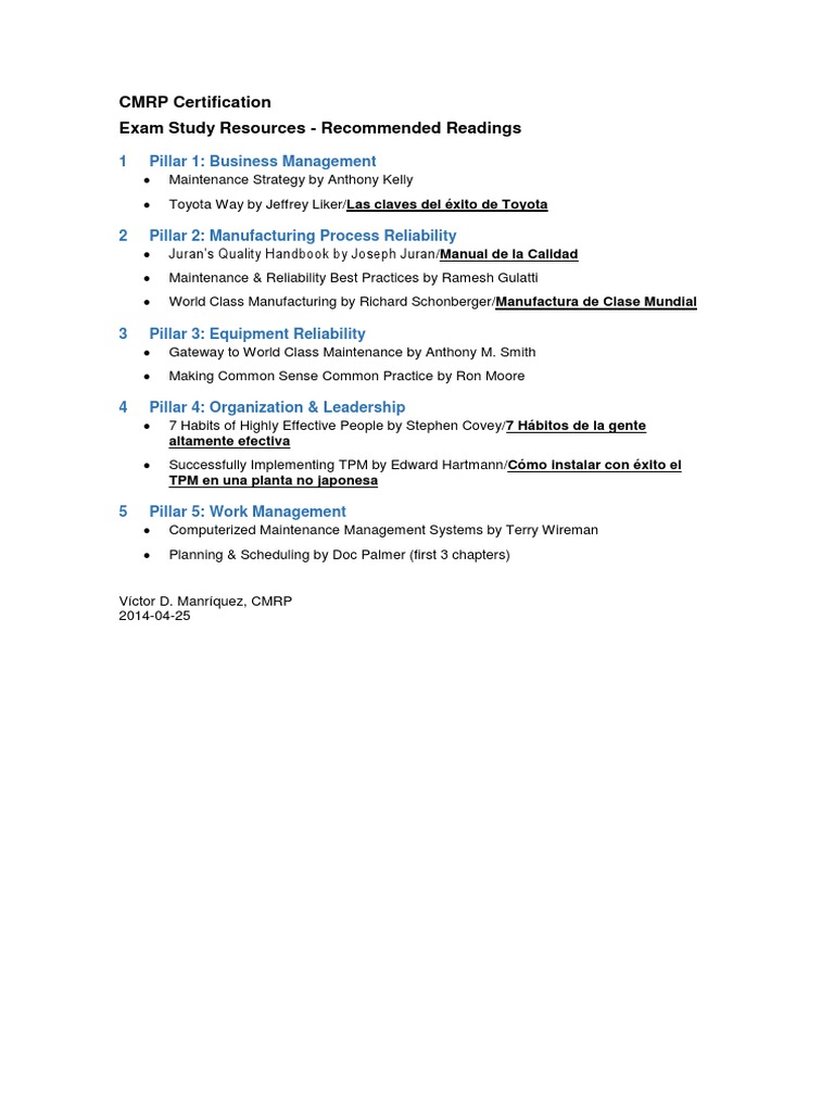 CMRP Certification Study Resources Guide | PDF
