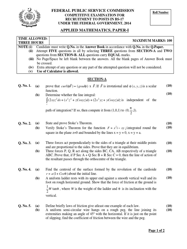 Css Applied Mathematics 2014 | PDF | Force | Friction